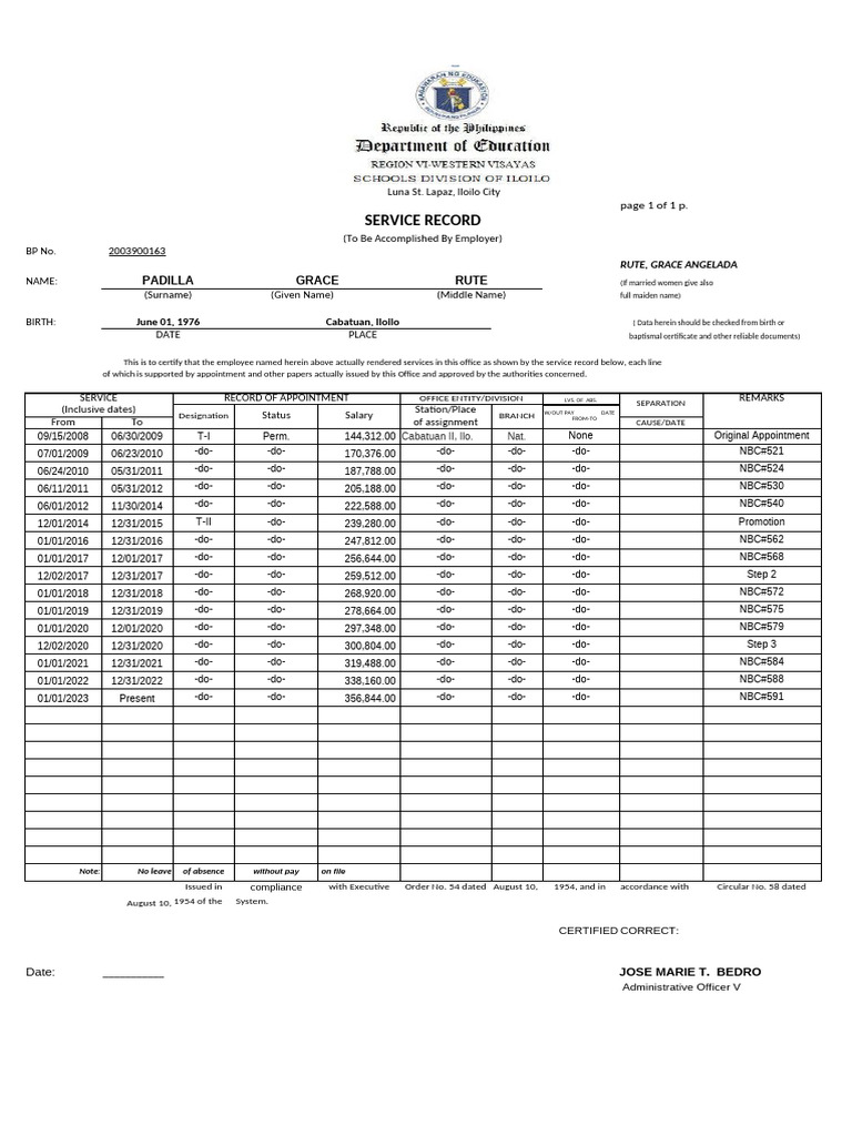 Service REcord | PDF | Labor | Business