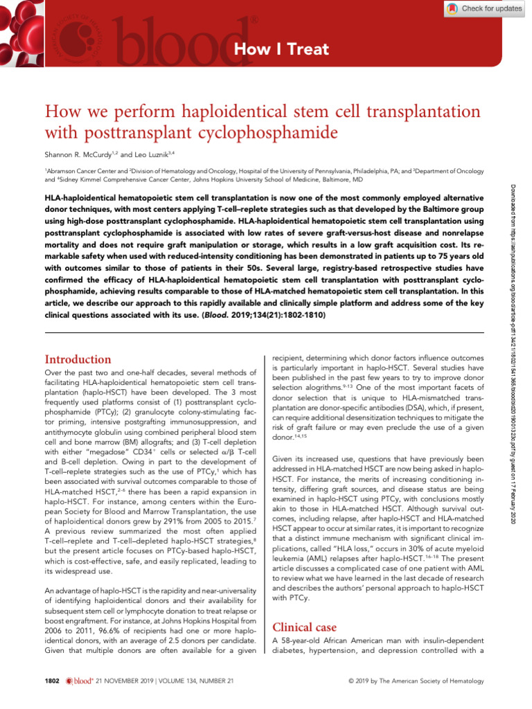 2019 - Blood - How We Perform Haploidentical Stem Cell Transplantation ...