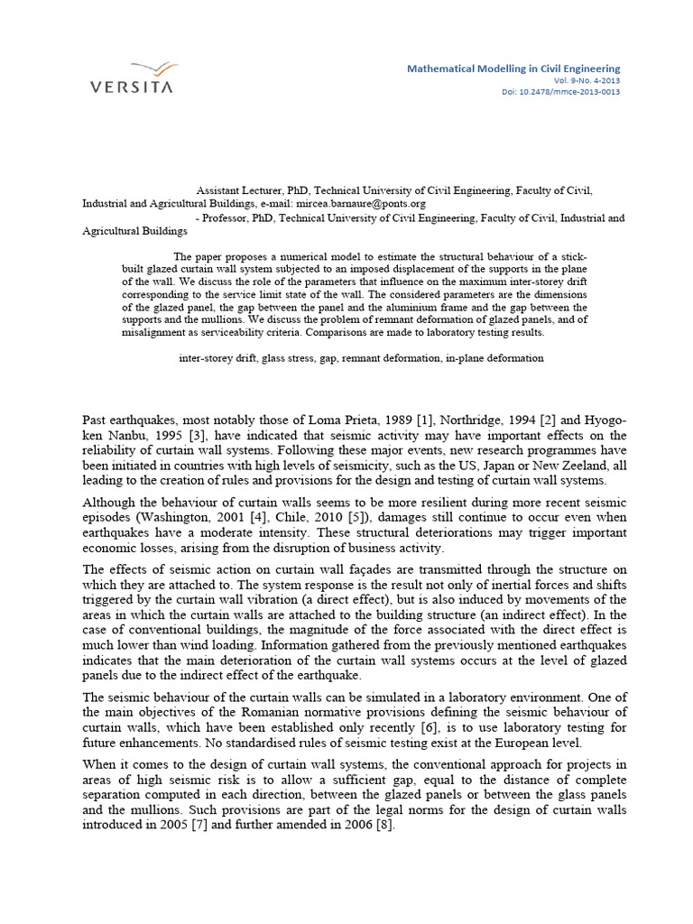 The Seismic Behaviour of Curtain Walls An Analysis Based On Numerical ...