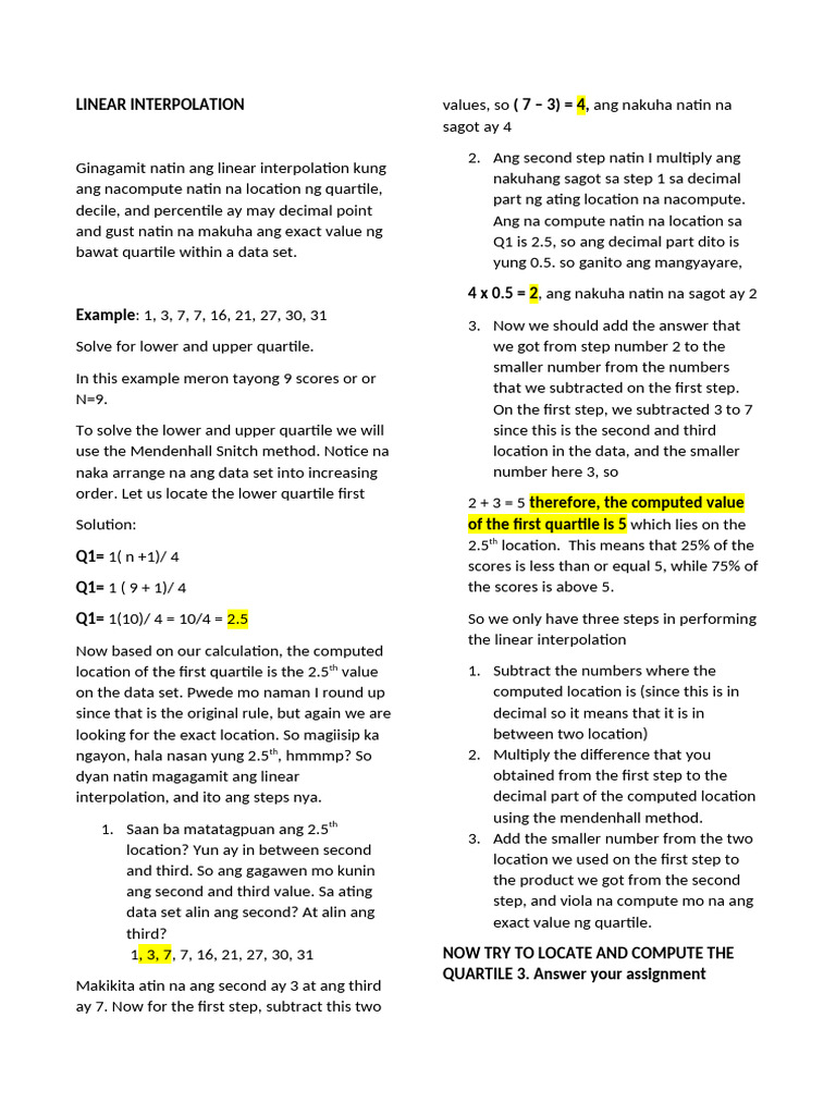 Linear Interpolation PDF Quartile Percentile