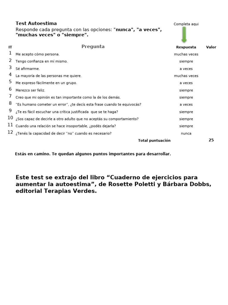 Test Autoestima | PDF