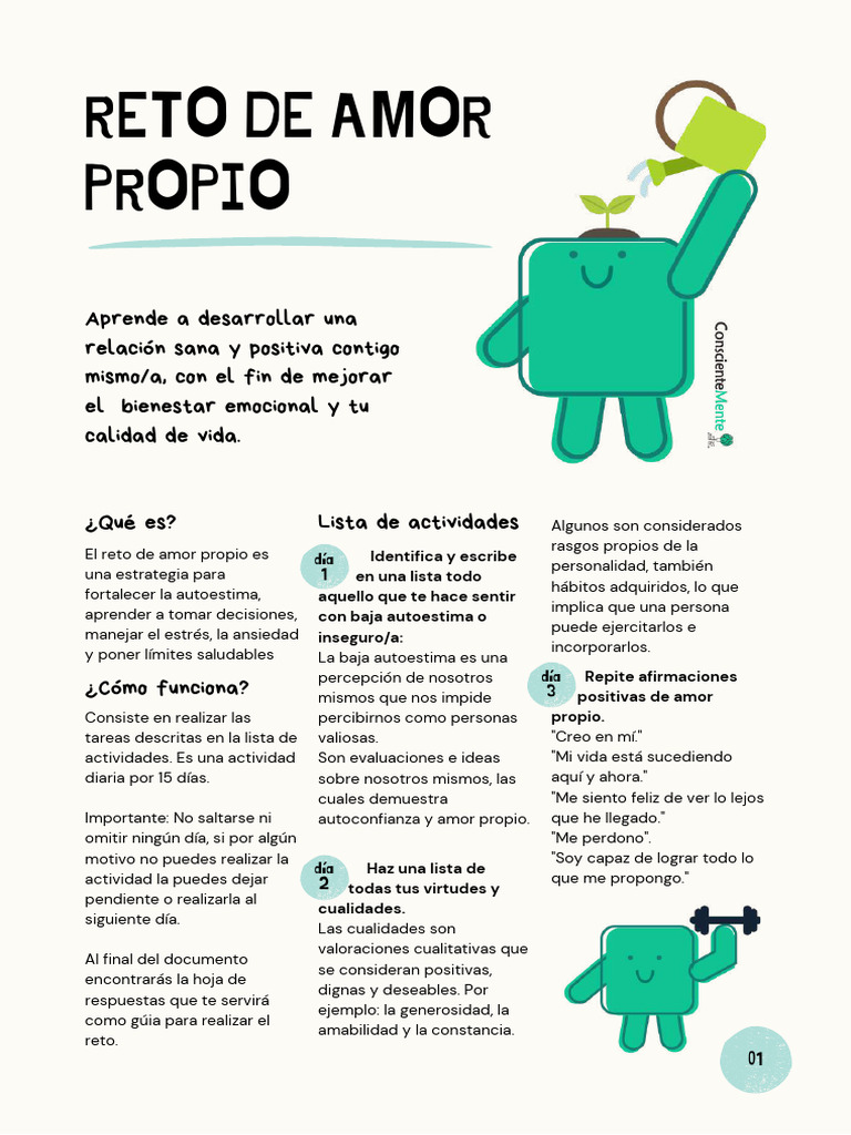 Reto de Amor Propio: 15 Días de Autoestima | PDF | Autoestima | Amor