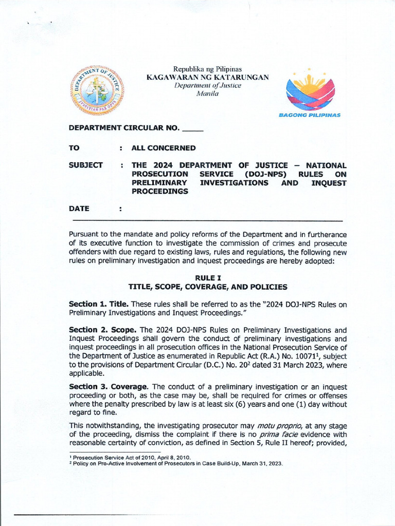 2024 Doj NPS Rules On Preliminary Investigations and Inquest ...