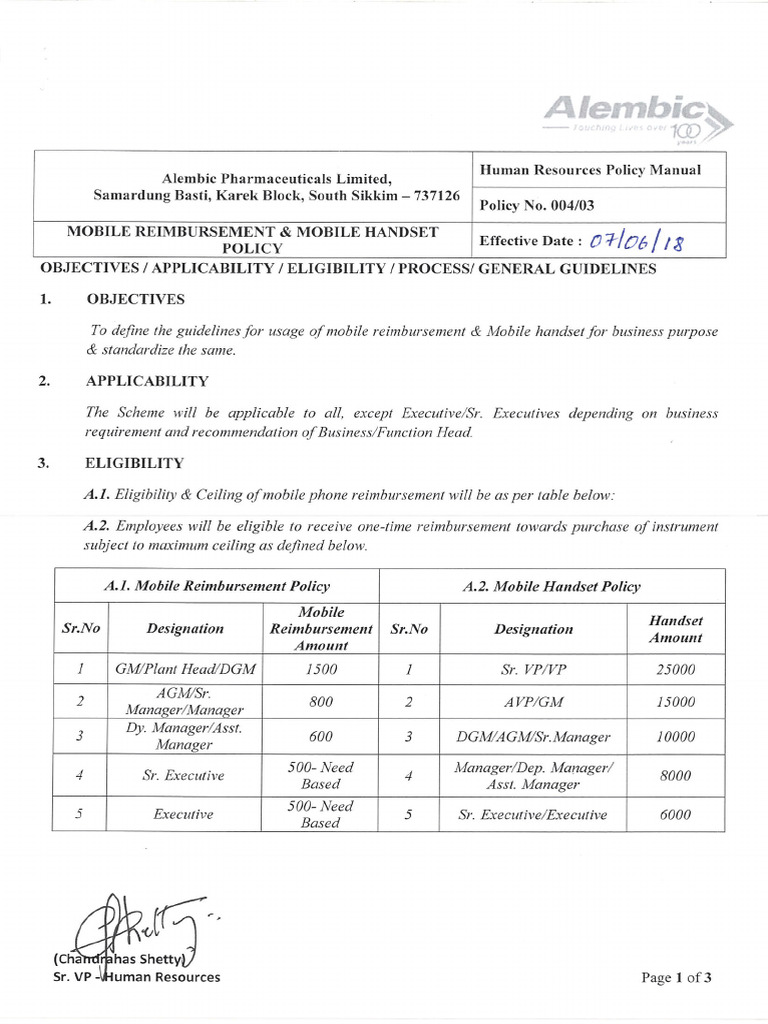 1 29 Mobile Reimbursement Mobile Handset Policy Sikkim | PDF