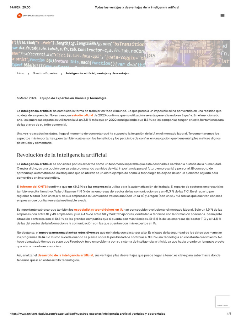 Todas Las Ventajas y Desventajas de La Inteligencia Artificial | PDF | Inteligencia artificial ...