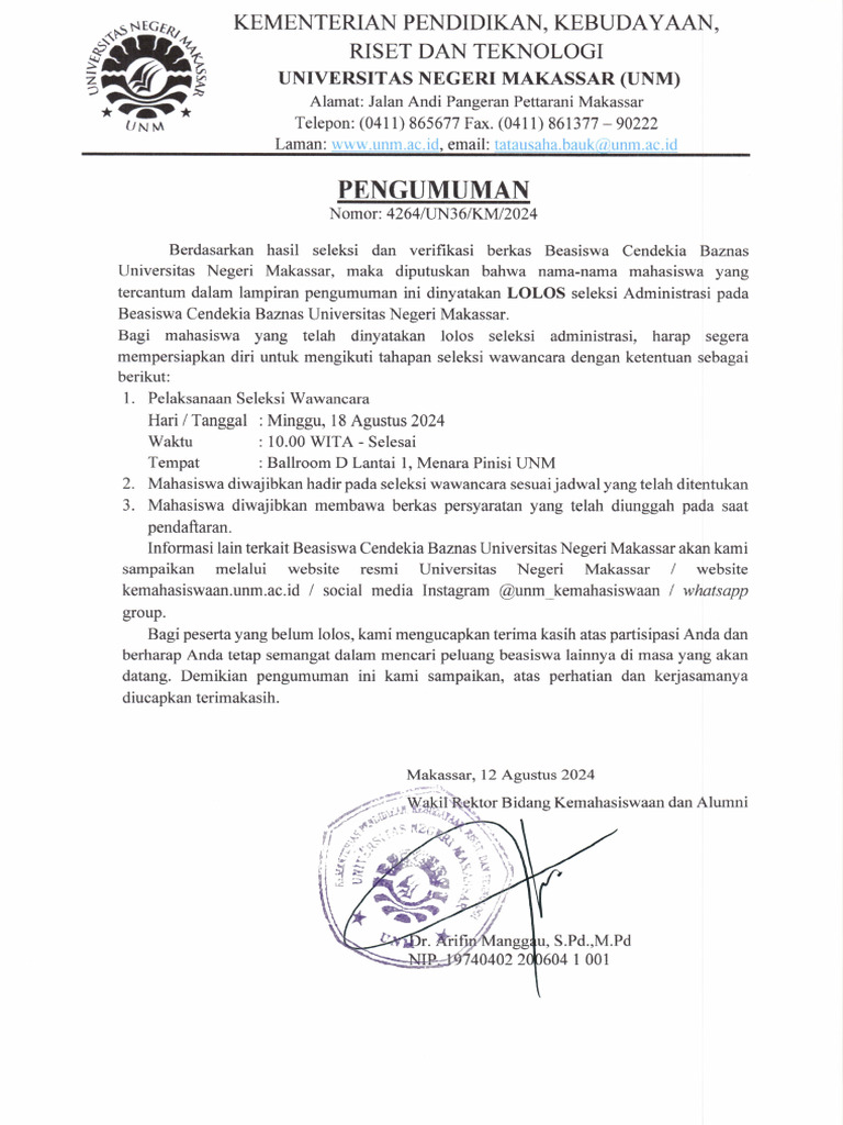 Pengumuman - Seleksi Administrasi - Beasiswa Cendekia Baznas - Tahun ...