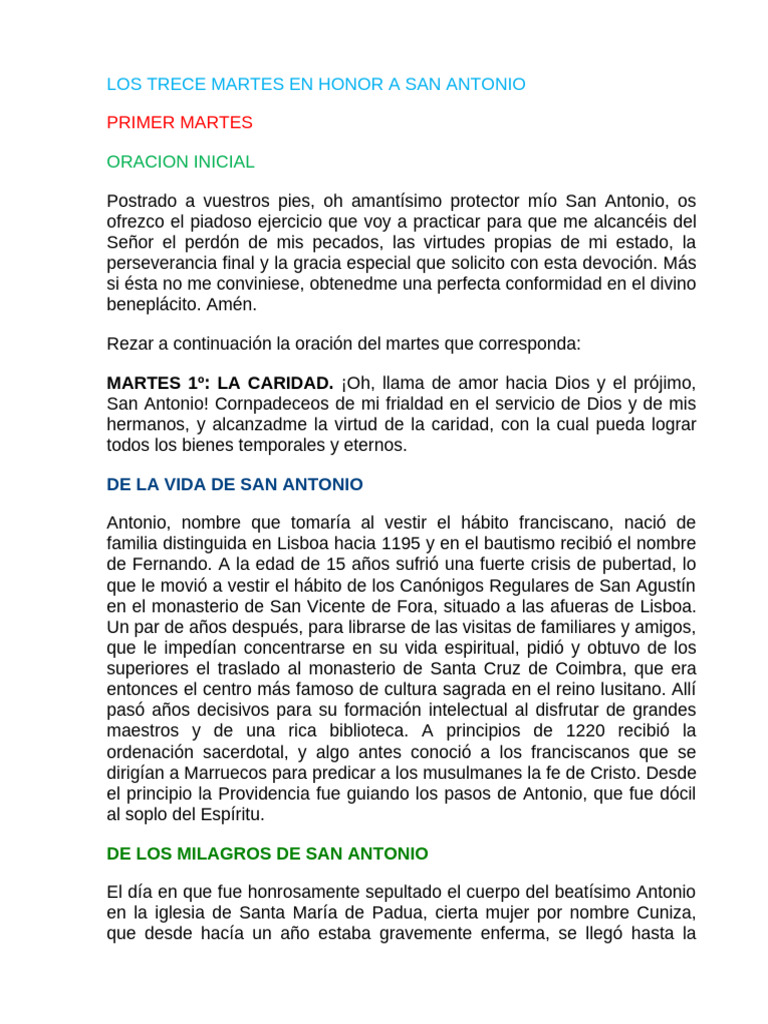 Trece Martes a San Antonio | PDF | María, madre de Jesús | Oración