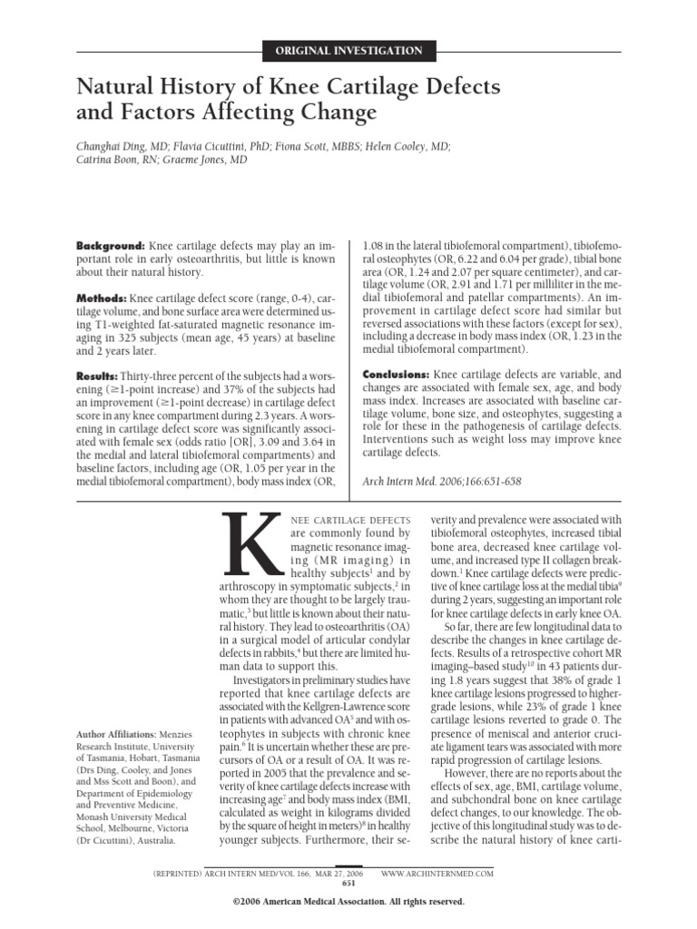 Natural History of Knee Cartilage Defects - and Factors Affecting ...