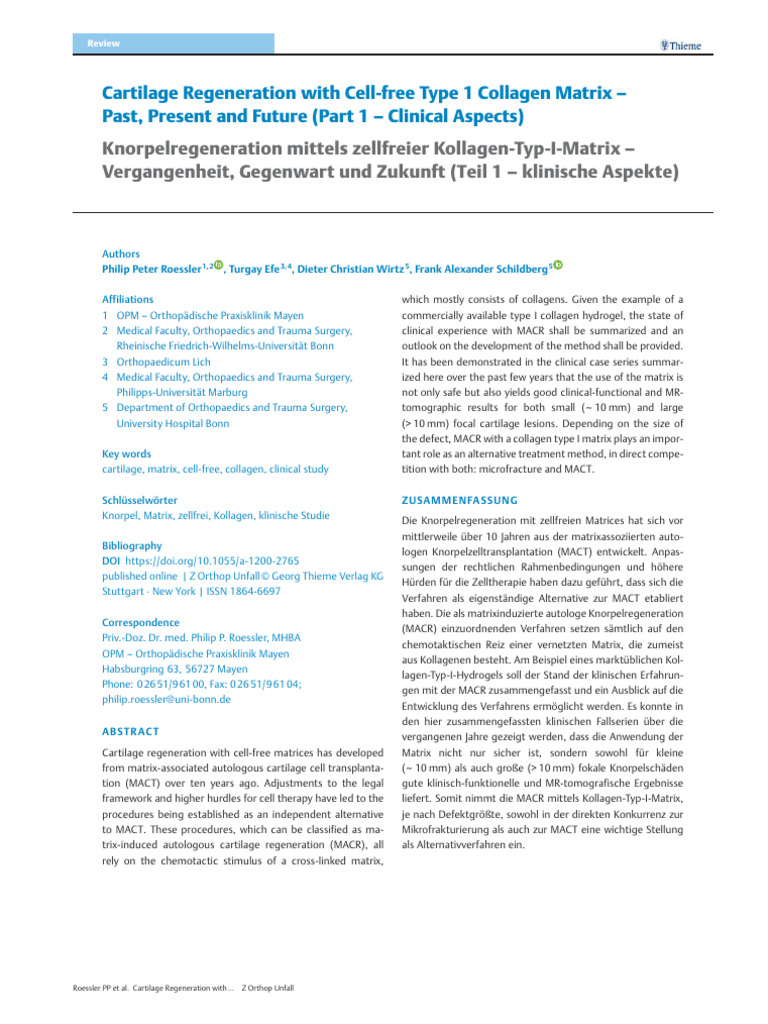 Cartilage Regeneration With Cell-free Type 1 Collagen Matrix – | PDF ...