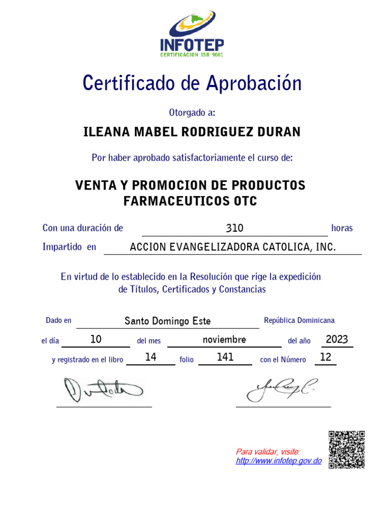 Certificado Infotep | PDF