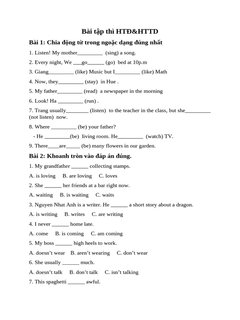 Bài-tập-thì-HTĐ HTTD | PDF | Language Arts & Discipline