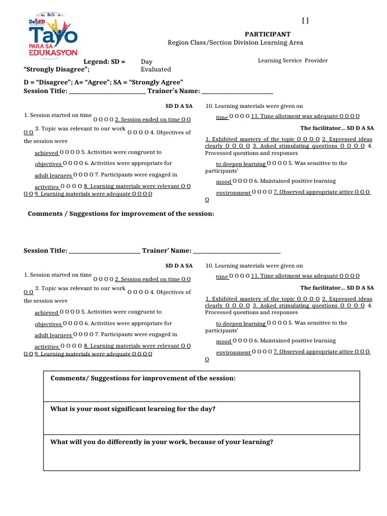 Sample Evaluation Tool | PDF | Learning | Program Evaluation