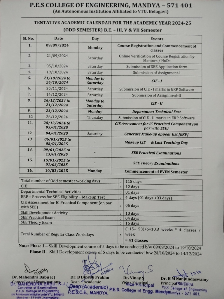 Tentative Academic Calendar for the AY 2024-25 (B.E - III, V & VII Semester) | PDF | Academic ...