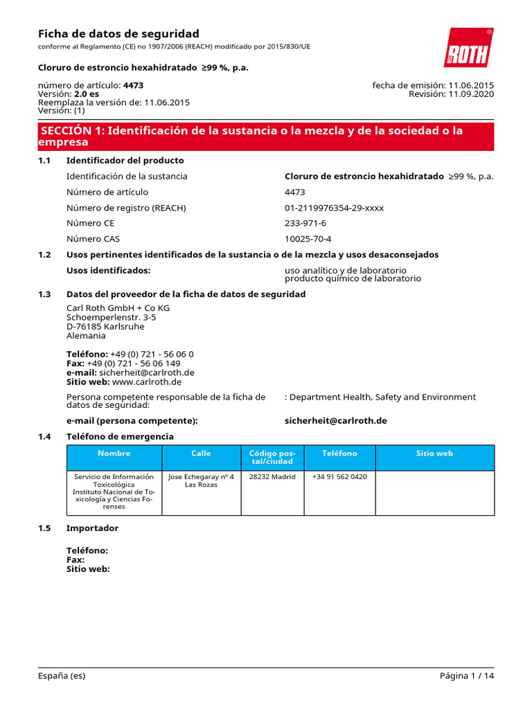 Hojas de Seguridad | PDF | Agua | Toxicidad