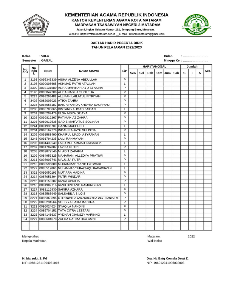 ABSENSI SISWA KELAS-(8)-ACC | PDF