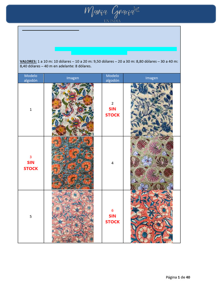 Catálogo Algodones Inter Dólares 24-8-2022 | PDF | Textiles | Industria ...
