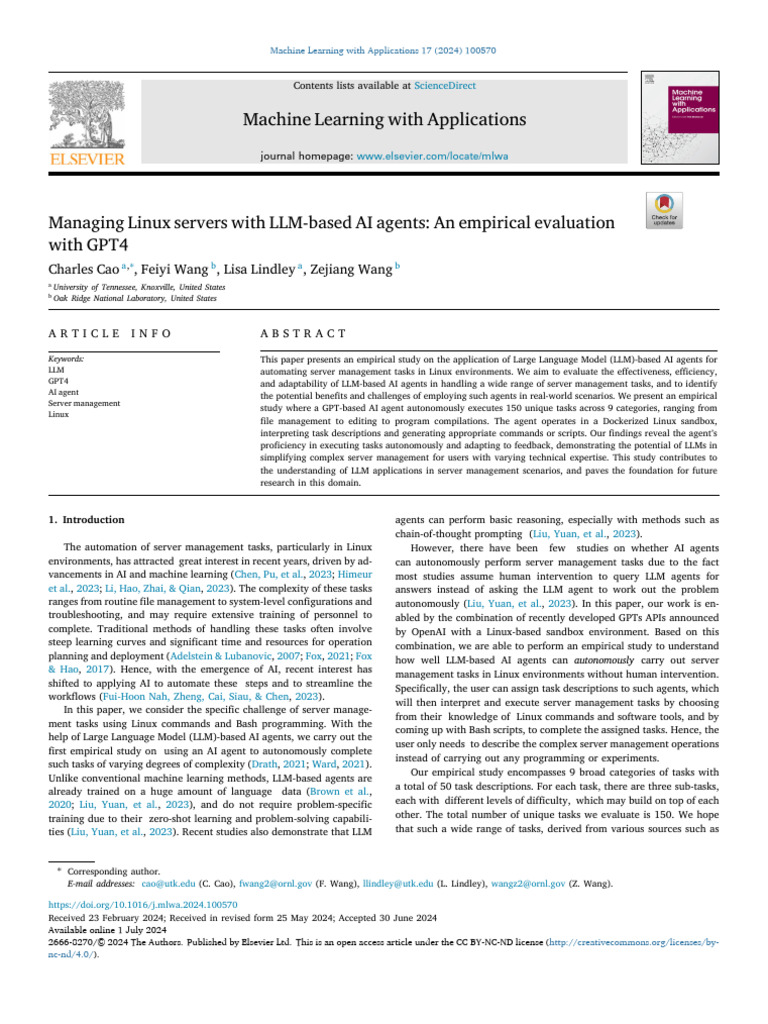 Managing Linux Servers With LLM-based AI Agents: An Empirical Evaluation With GPT4 | PDF ...