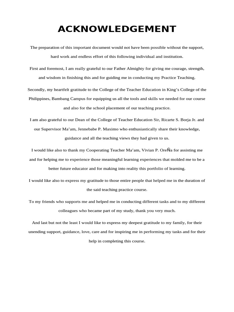 ACKNOWLEDGEMENT | PDF | Learning | Teachers