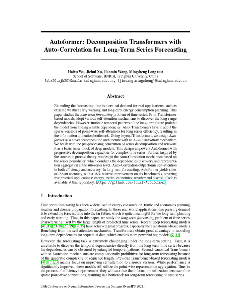 Autoformer Nips21 | PDF | Time Series | Forecasting