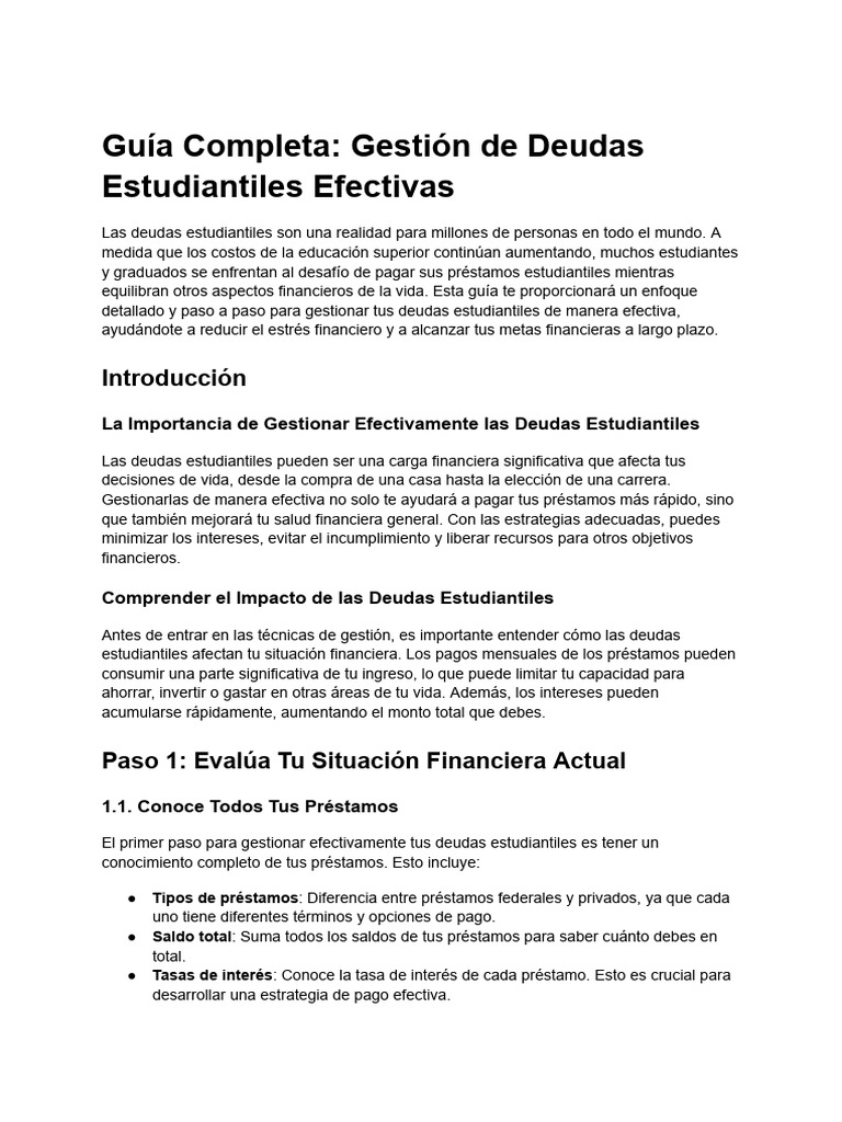 Guía Completa - Gestión de Deudas Estudiantiles Efectivas | PDF | Deuda | Finanzas personales