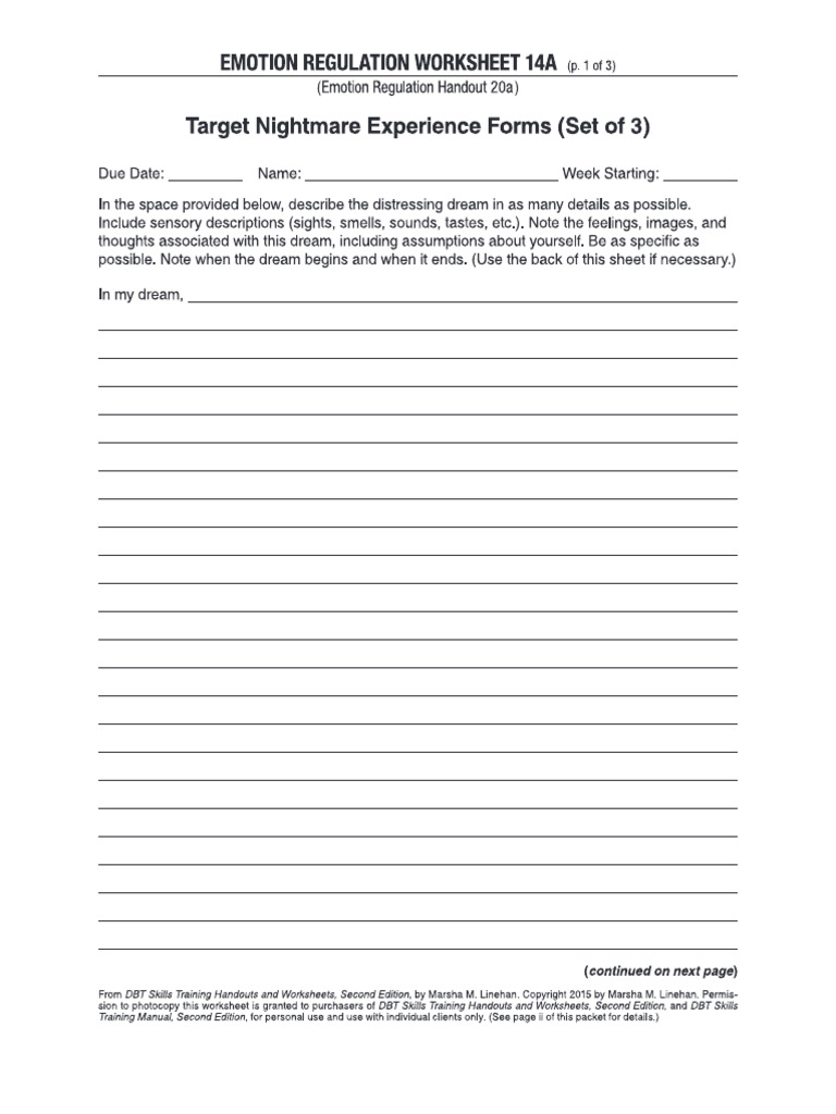 DBT Nightmare Worksheets ER Worksheets 4A - 4B | PDF