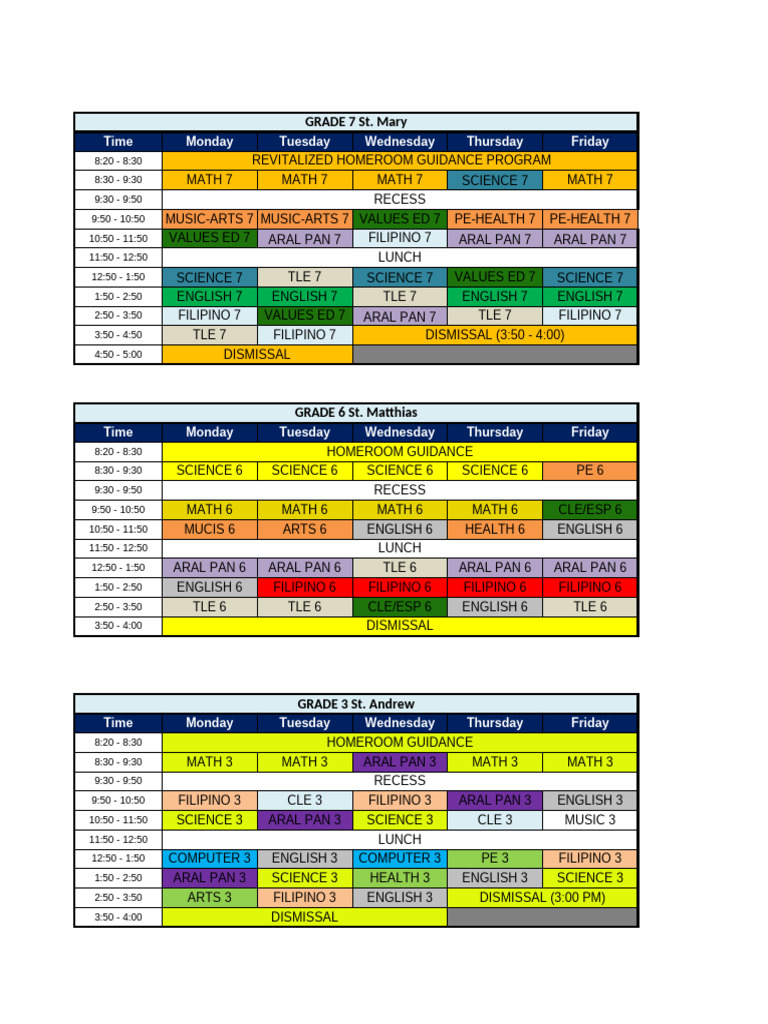 2024-2025 Class Schedule | PDF
