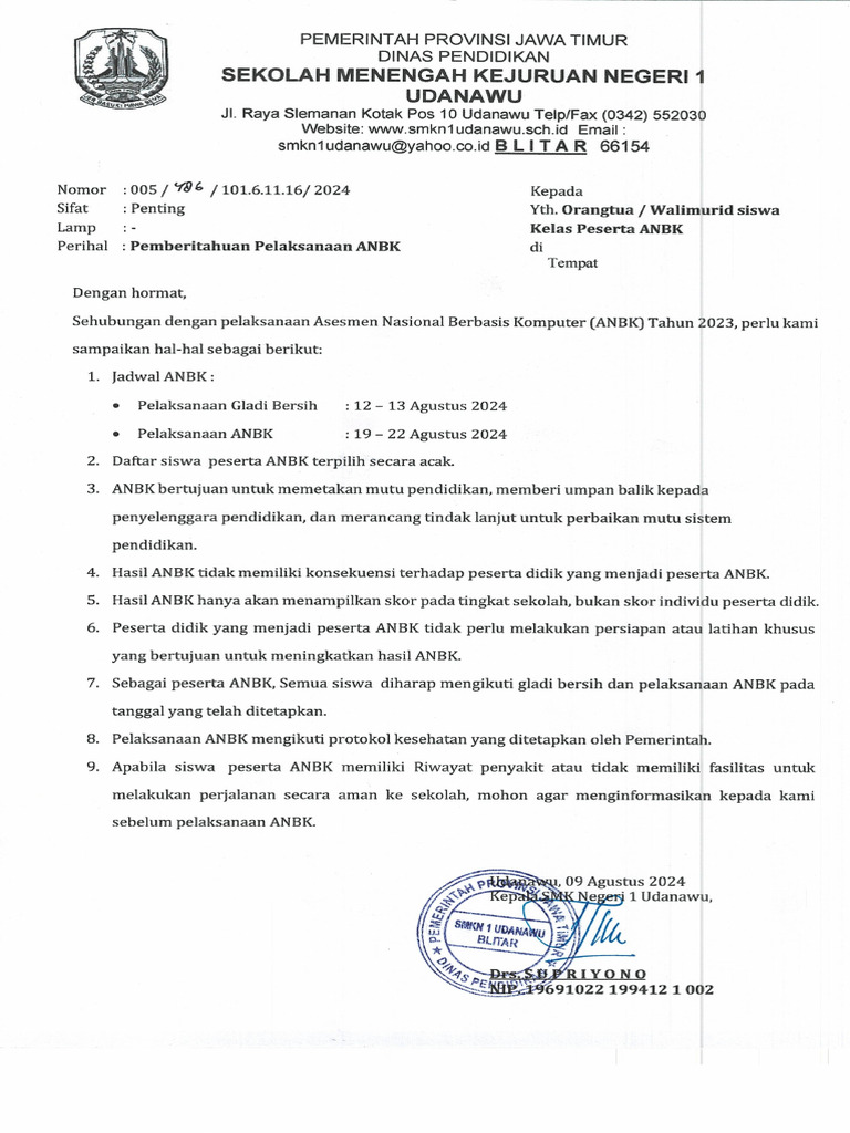 Pemberitahuan Orang Tua ANBKK | PDF