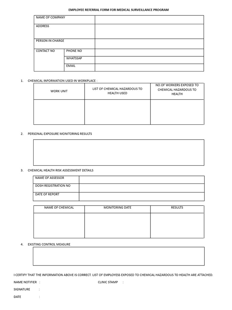Employee Referral Form For Medical Surveillance Program | PDF