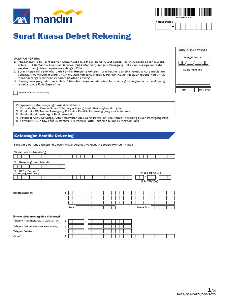 Otodebit Premi Polis AXA Mandiri | PDF | Pengelolaan Keuangan & Uang