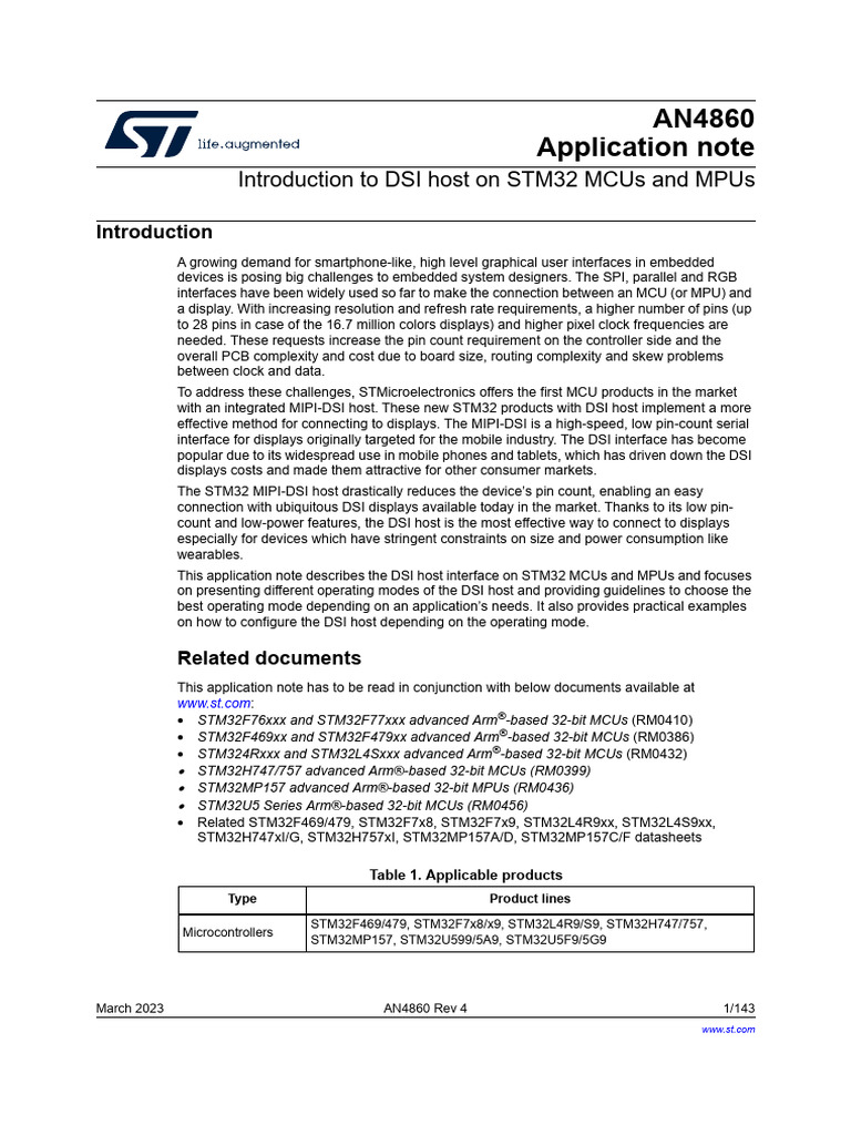 An4860 Introduction To Dsi Host On Stm32 Mcus And Mpus Stmicroelectronics Pdf