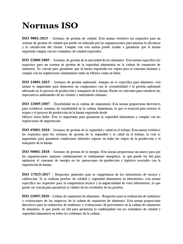 Normas ISO para la Exportación de Harina | PDF | Calidad (comercial ...
