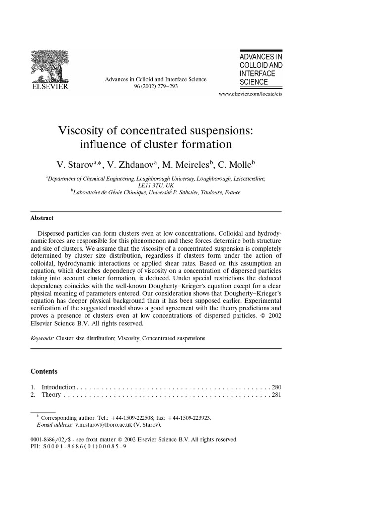 Viscosity of Concentrated Suspensions2002 | PDF | Viscosity | Particle