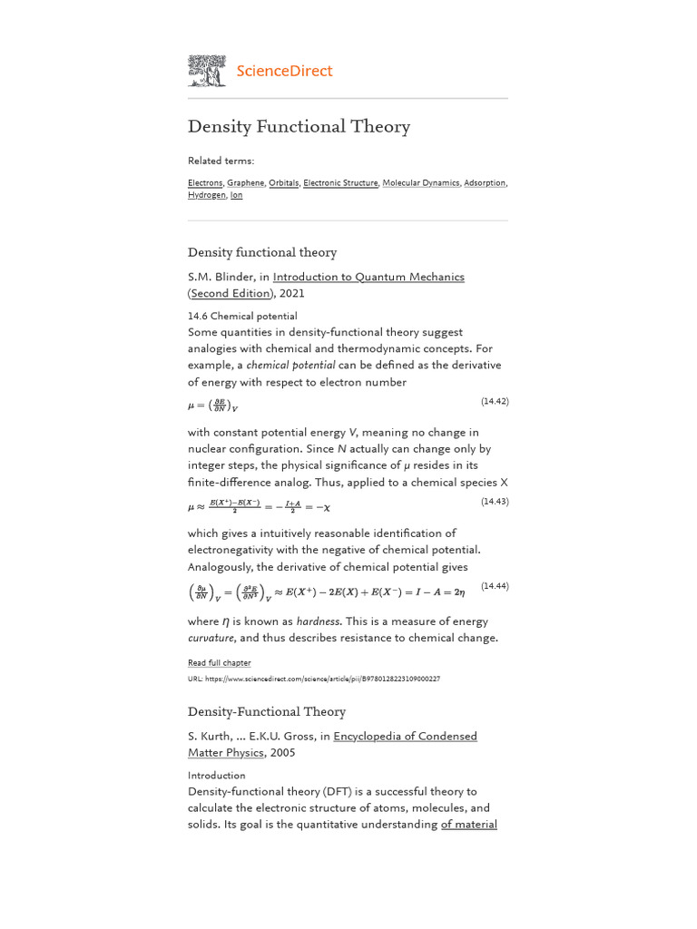 Density Functional Theory - An Overview - ScienceDirect Topics | PDF | Density Functional Theory ...