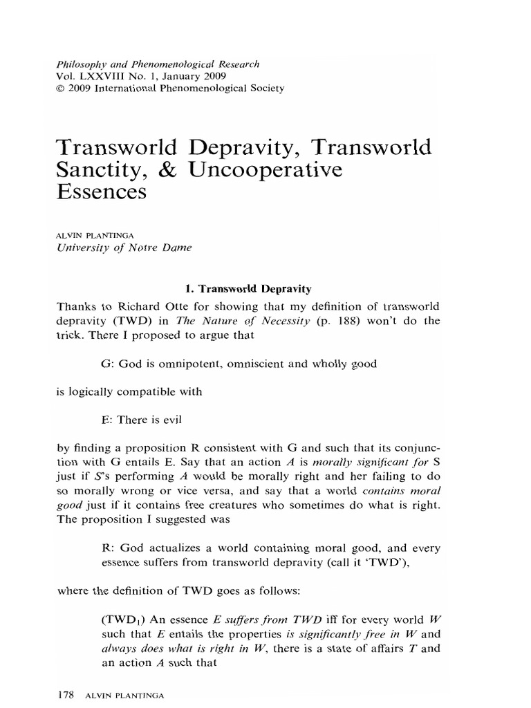 Transworld Depravity Explained by Plantinga | PDF | Religious Belief ...