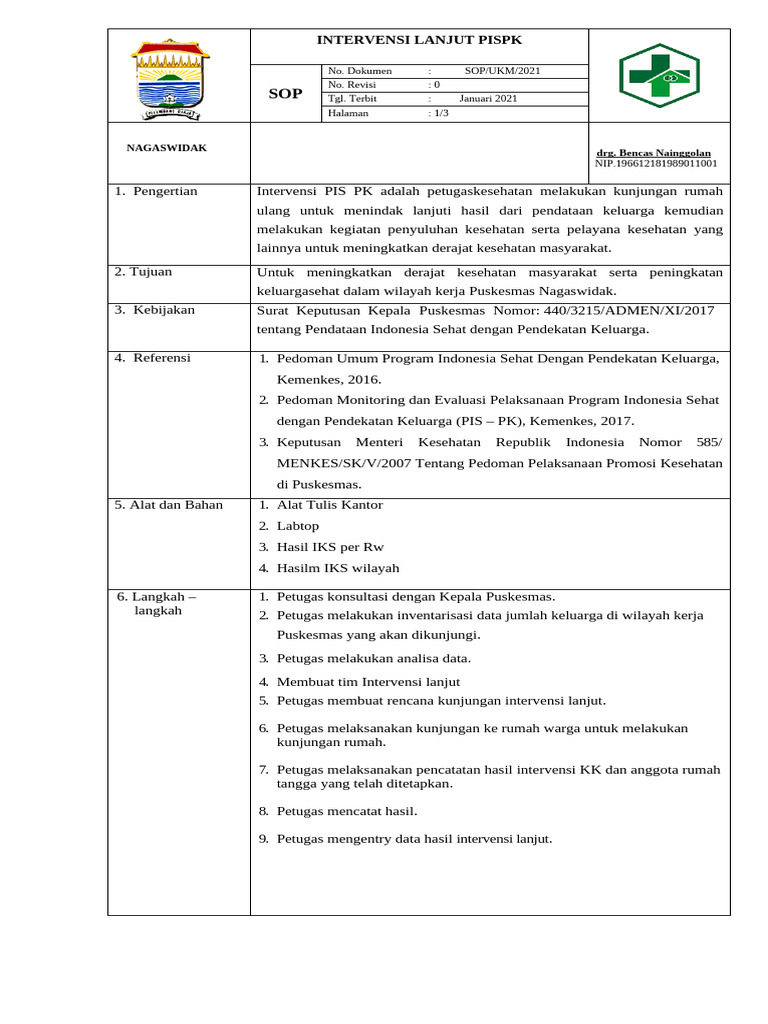 Sop Intervensi Lanjut | PDF