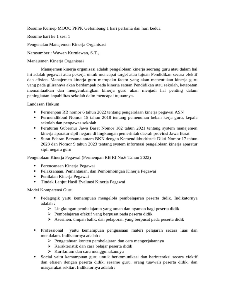 Resume Kurnep MOOC PPPK 2024 | PDF