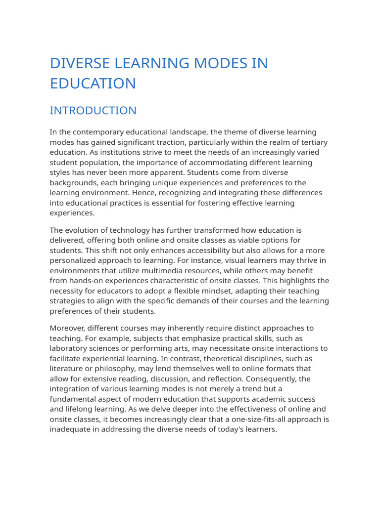 Diverse Learning Modes in Education | PDF | Educational Technology ...