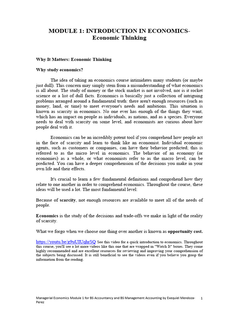 MODULE 1 Introduction in Economics | PDF | Market Economy | Economics