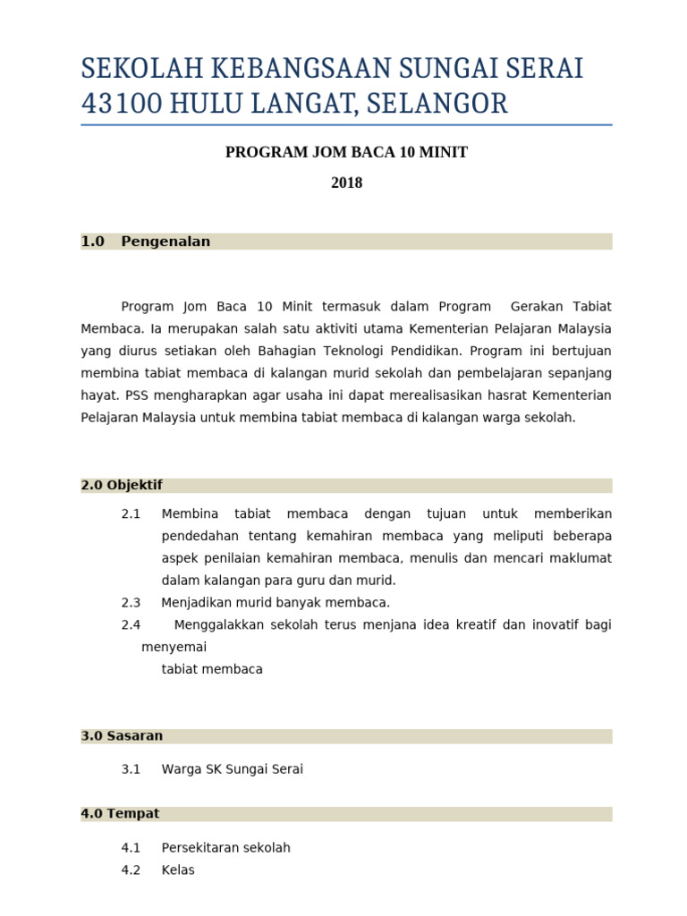 Kertas Kerja Jom Baca 10 Minit | PDF
