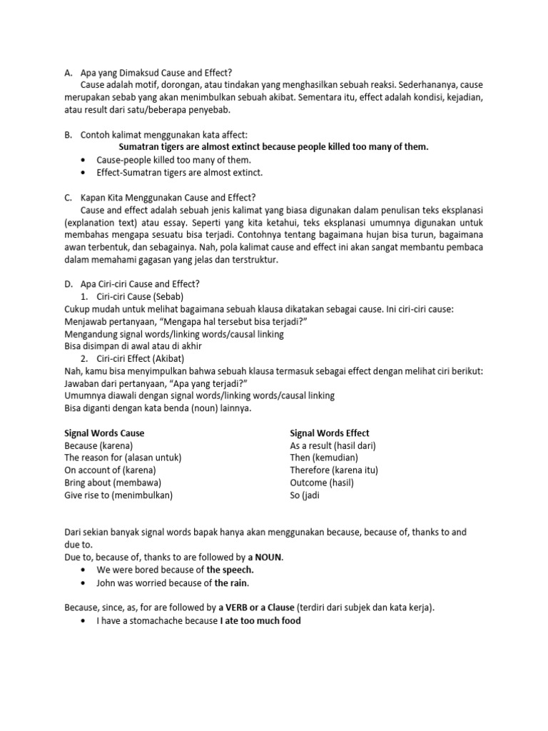 Rangkuman Materi Cause-Effect | PDF