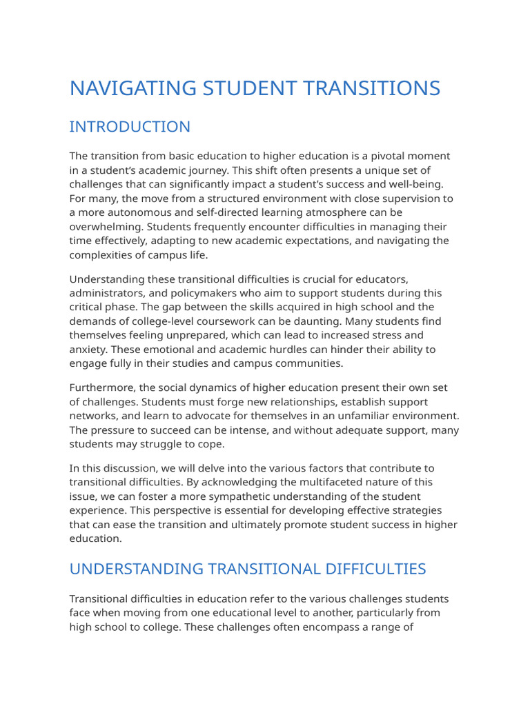 Navigating Student Transitions | PDF | Mentorship | Curriculum