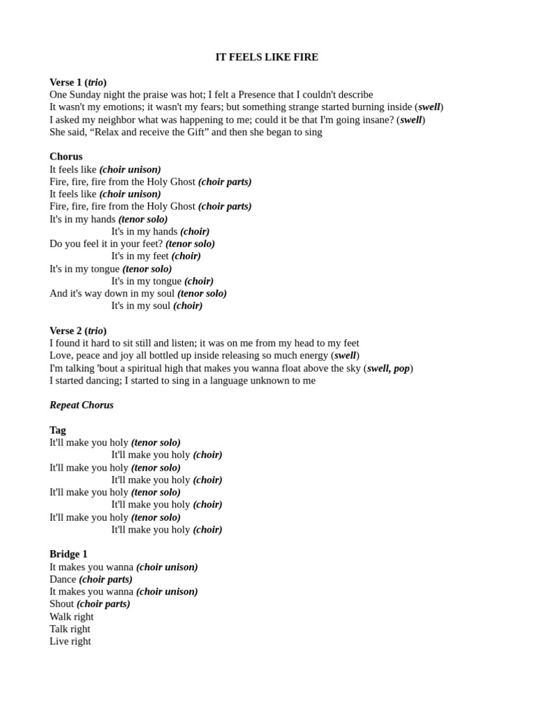 Holy Ghost Fire Song Lyrics | PDF