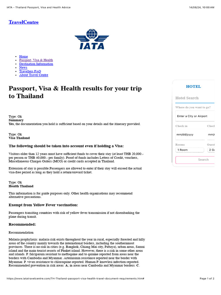IATA - Thailand Passport, Visa and Health Advice | PDF | Medicine ...