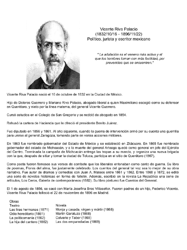 Biografia de Vicente Riva Palacio | PDF