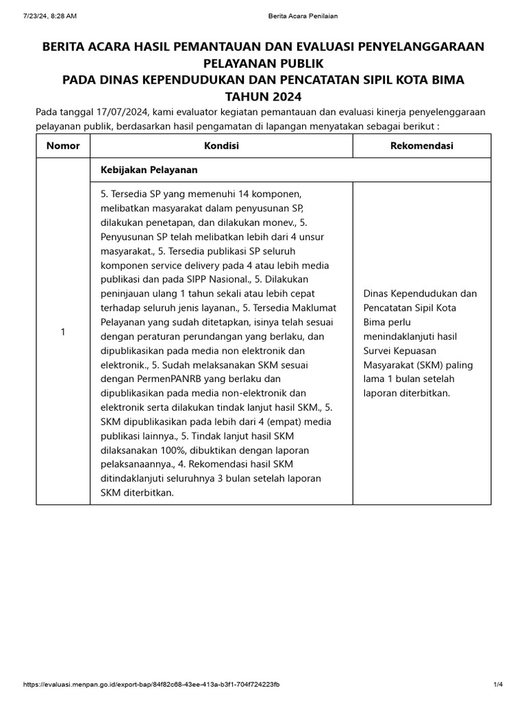 Berita Acara Penilaian Capil | PDF | Bisnis