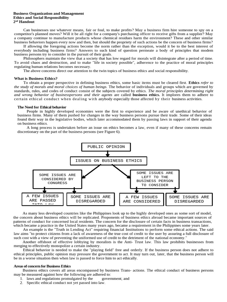 2nd Handout BOM Ethics and Social Responsibility | PDF | Business ...