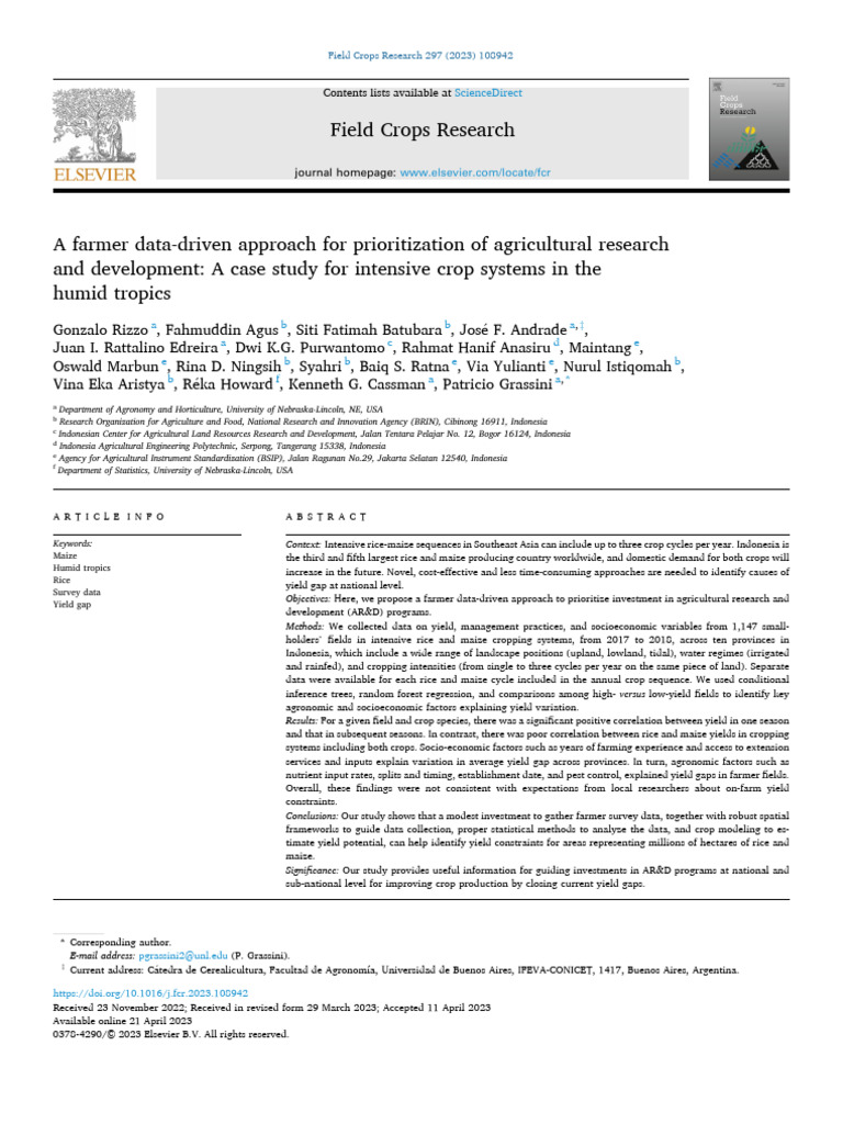 Data-Driven Crop Research in Indonesia | PDF | Rice | Agriculture