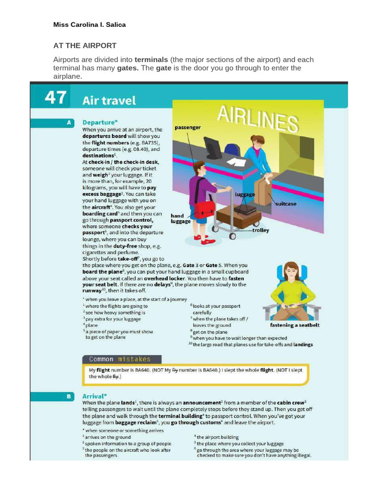 At The Airport. Vocabulary | PDF | Aviación | Transporte