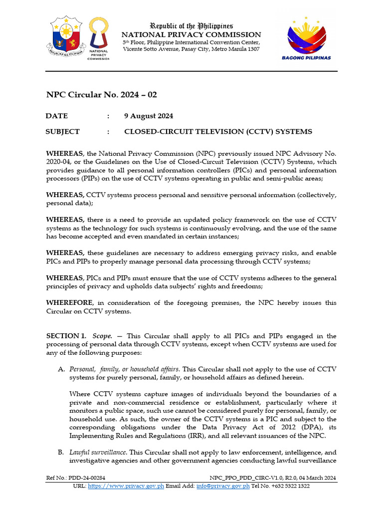 NPC-Circular-No.-2024-02-CCTV-Systems | PDF | Closed Circuit Television ...