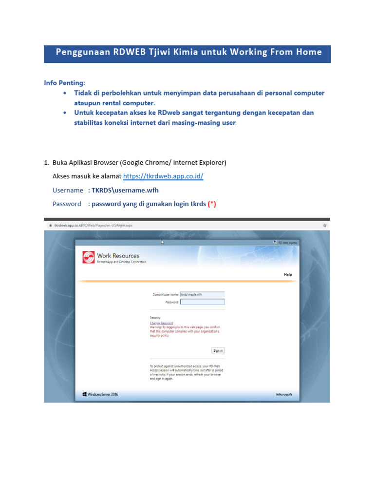 WFH_Panduan Operasional RDWeb_Tjiwi Kimia | PDF